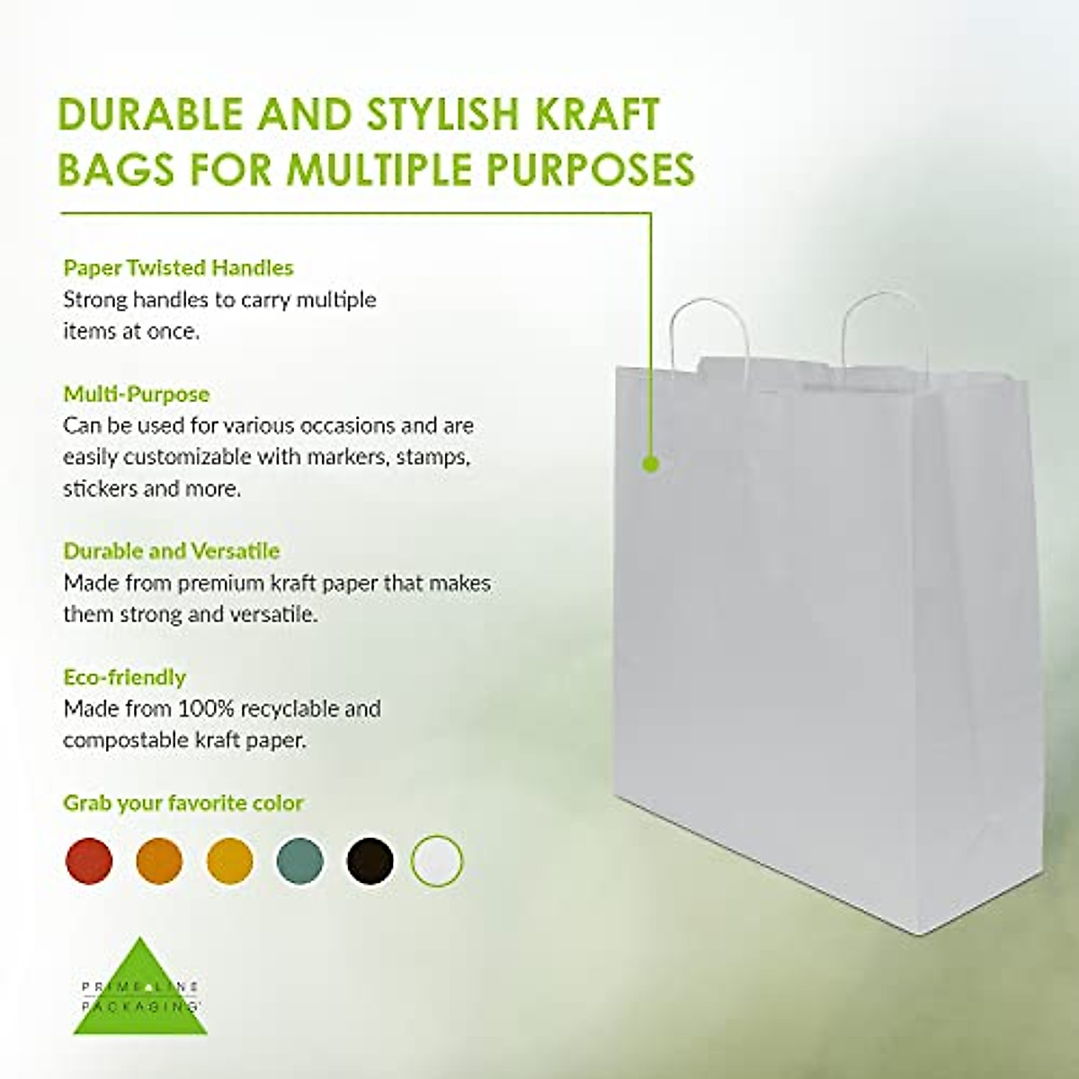 Prime Line Packaging Extra Large White Gift Bags with Handles, Kraft Shopping Tote for Small Business, Boutiques, Merchandise, Bulk,18x7x18.75 50 Pack