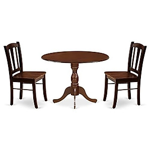 East West Furniture DMDL3-MAH-W 3 Piece Dining Set Contains a Round Dining Table with Dropleaf and 2 Kitchen Chairs, 42x42 Inch, Mahogany