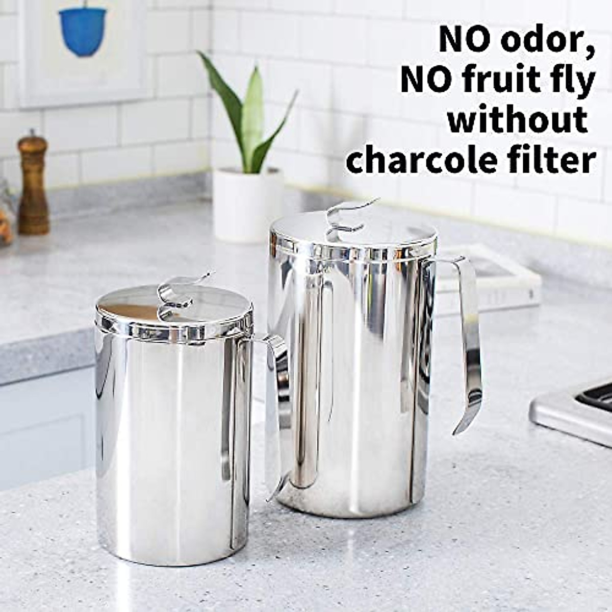 JOE&LEAH Kitchen Stainless Steel Compost Bin (0.92 Gallon) - Premium 304 Rust-Resistant Composter countertop bin with Metal lid Bucket Pail Indoor Outdoor Table Food Waste Scrap Mini Small Large Bag