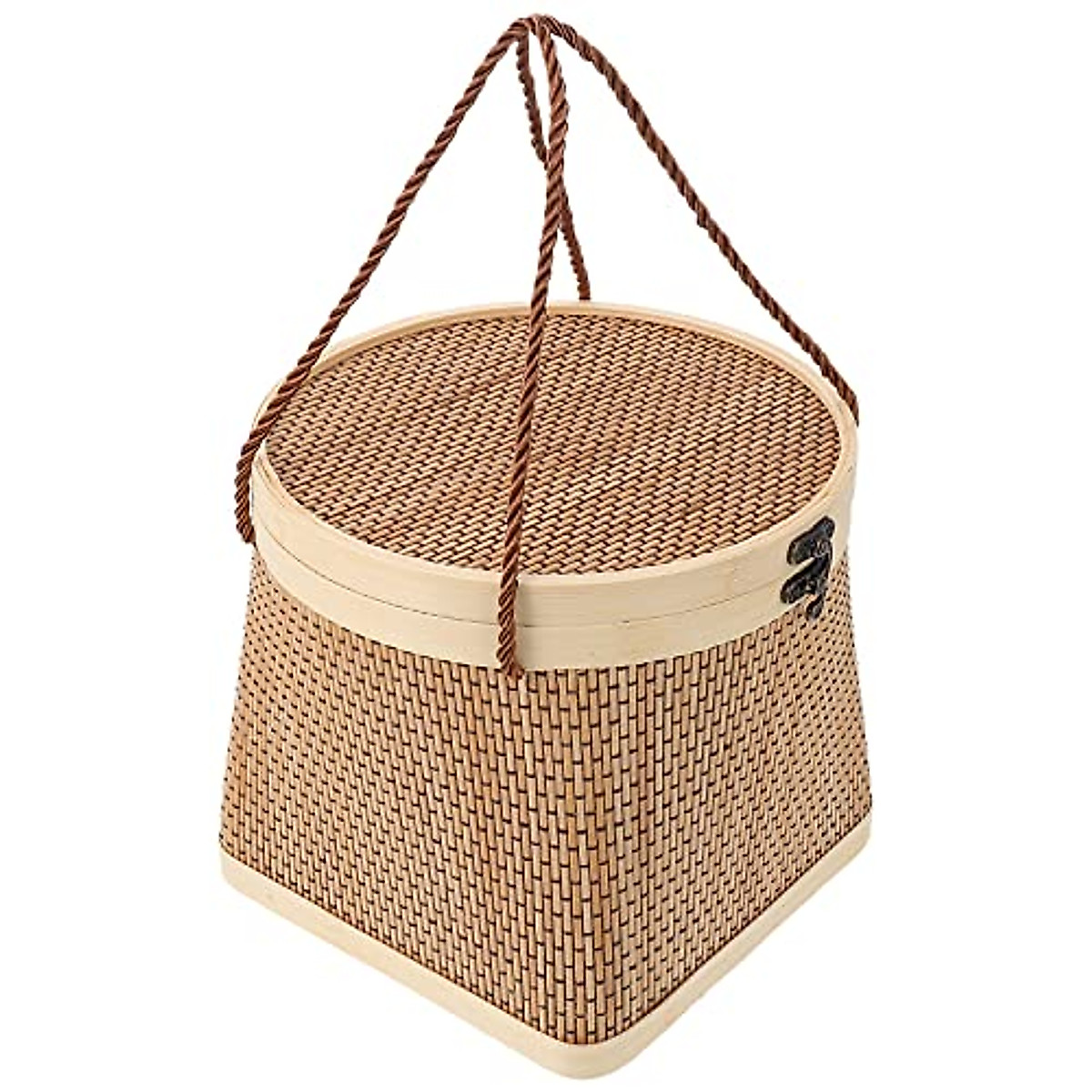 Angoily Wicker Baskets Wicker Basket Rattan Handwoven Basket with Handle and Lid Portable Rattan Egg Container Wooden Woven Storage Basket Organizer Bins Basket