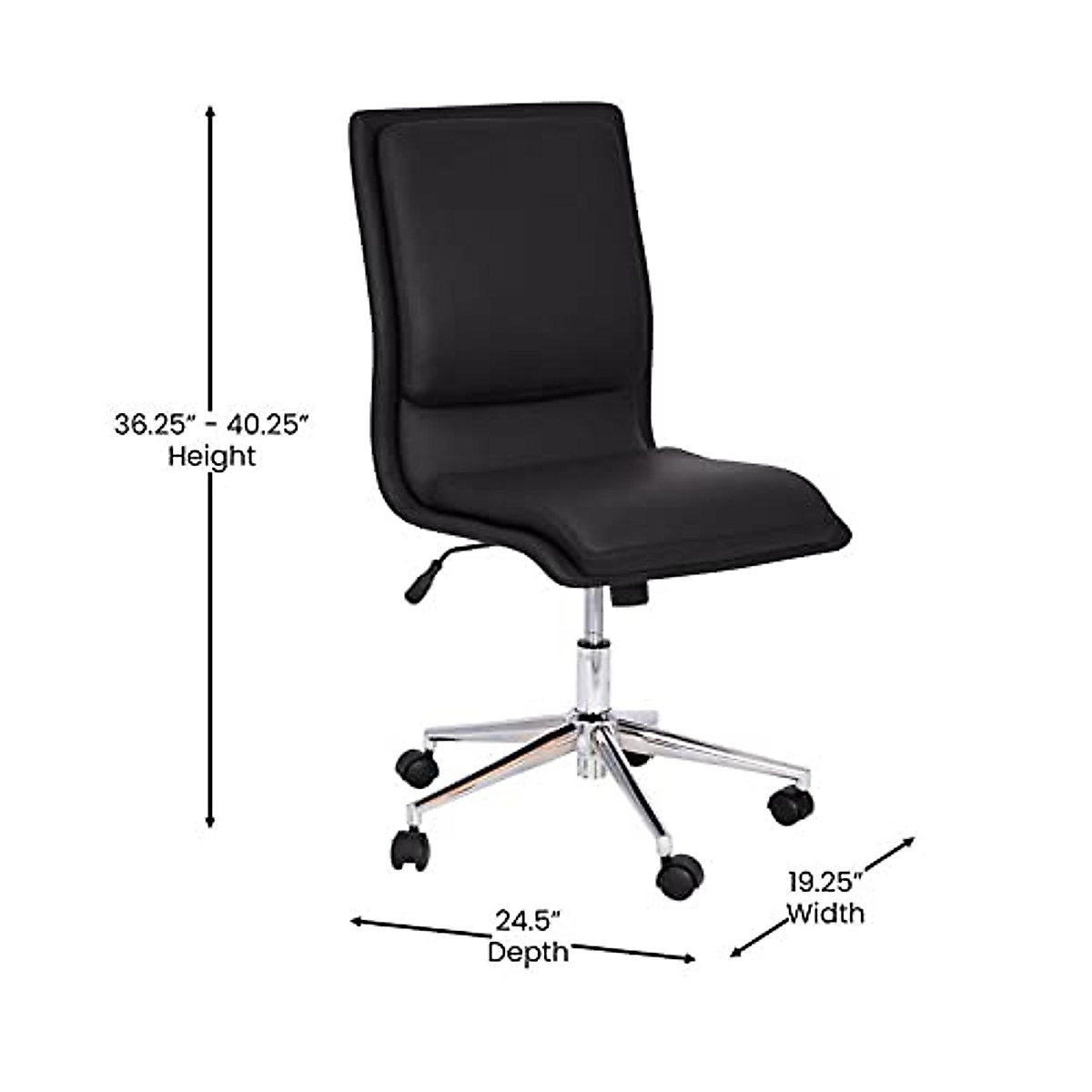 Flash Furniture Madigan Task Office Chair - Luxurious Black LeatherSoft Upholstery - Padded Mid-Back and Seat - Height Adjustable Chrome Base - Armless