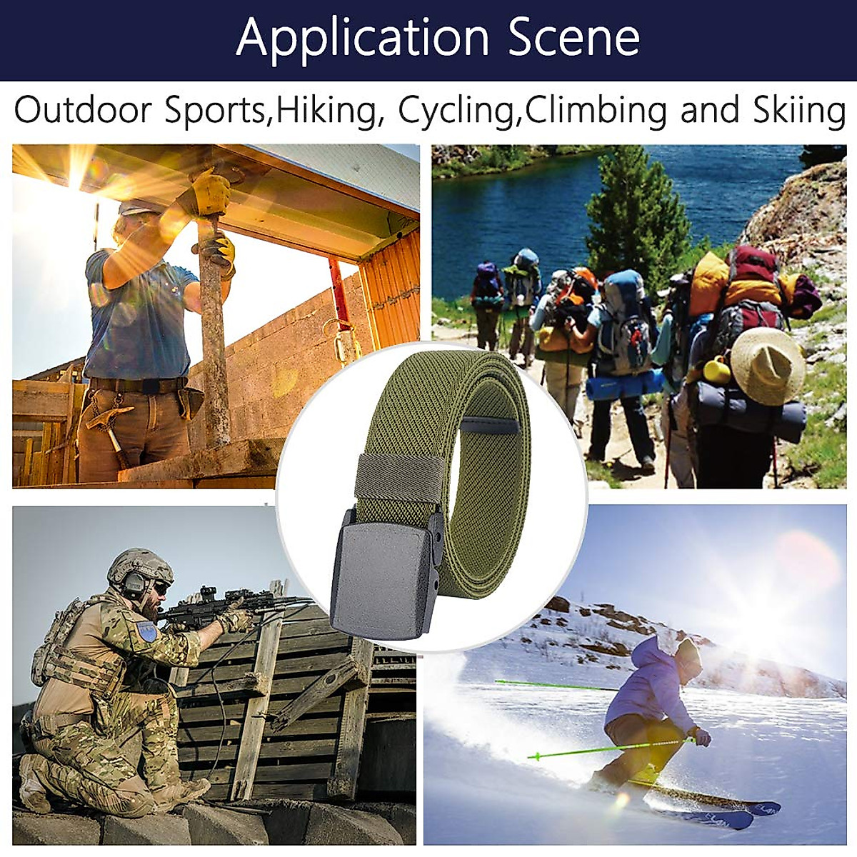 LionVII Men's Elastic Stretch Belts - Canvas Web Belt for Men with No-Metal Plastic Buckle for Work Sports, Breathable Adjustable [49" L x 1.5" W](Army Green)