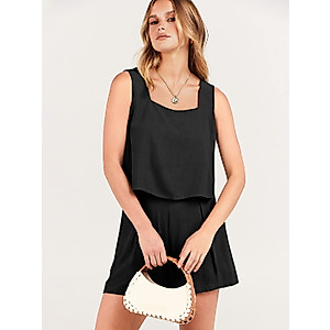 ANRABESS Womens 2 Piece Outfits Linen Square Neck Crop Short Set Lounge Matching Sets 2023 Trendy Clothes Summer Vacation Set for Beach Vacation Resort 997heise-S, Black