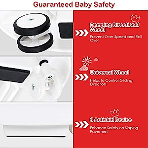 HONEY JOY Baby Walker, Foldable Seated Walker with Wheels, Adjustable Height, Steering Wheel w/Horn, Music & Lights, Removable Food Tray, Padded Seat, Car Walker for Baby Boy Girl Age 6 Months+