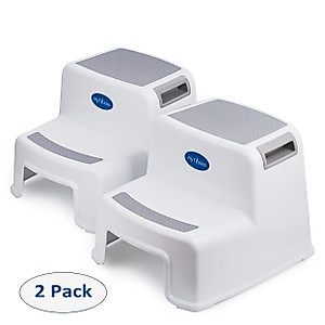 (2 Pack) 2 Step Stool for Kids with 2 Free Finger Pinch Guards! Perfect for The Bathroom and Kitchen, with Extra Thick Anti-Slip Rubber Feet.