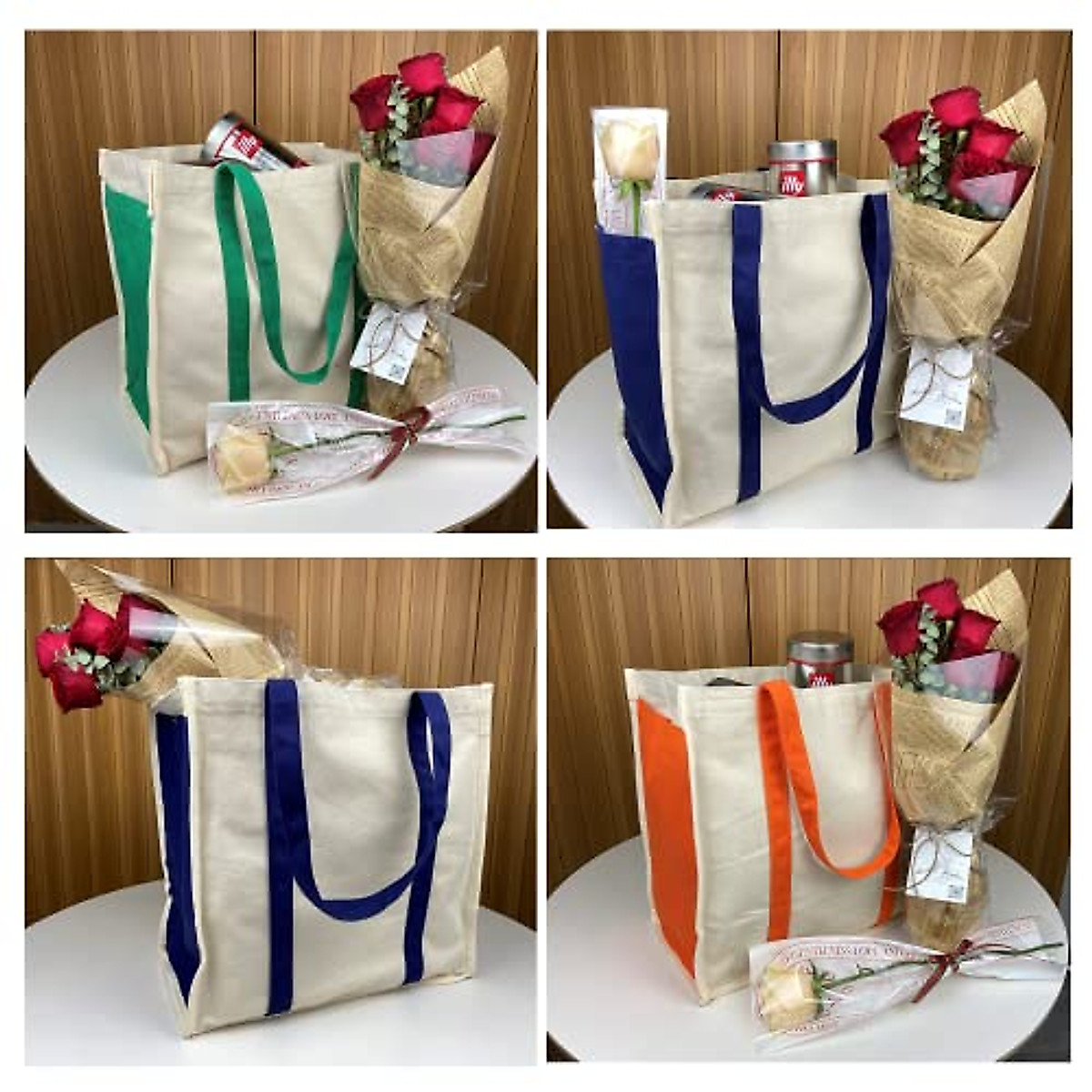 ELYEEBLEE 3 Pack Reusable Canvas Grocery Shopping Tote Bags with Side Pockets