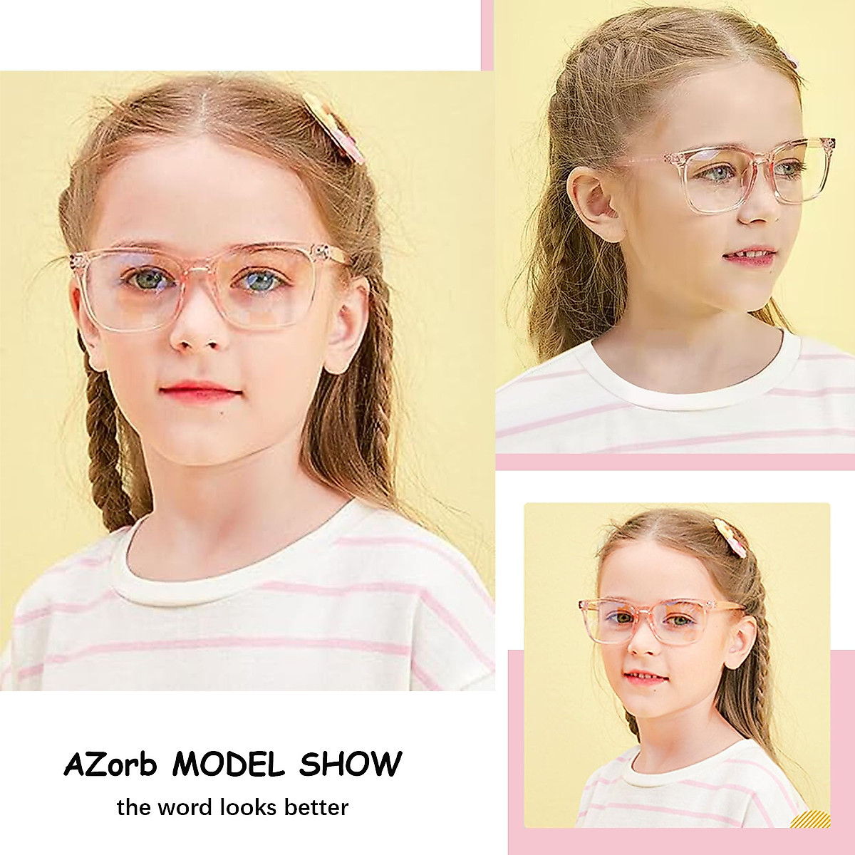 AZorb 2Pack Blue Light Blocking Glasses for Kids TR90 Unbreakable Computer Screen Glasses for Boys & Girls - 2 Pack(Transparent Pink+ Leopard)