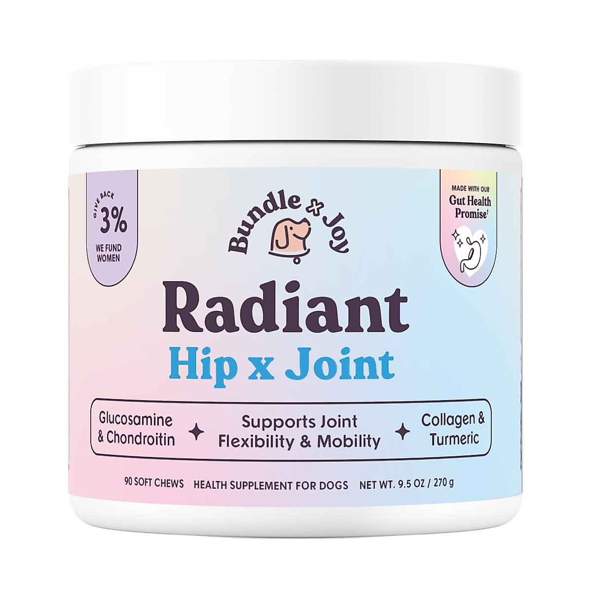 Bundle x Joy Radiant Hip and Joint Support Supplement for Dogs, 90 Soft Chews, Glucosamine Chondroitin for Dogs with Collagen, Turmeric, MSM, Colostrum, Helps Support Mobility and Flexibility