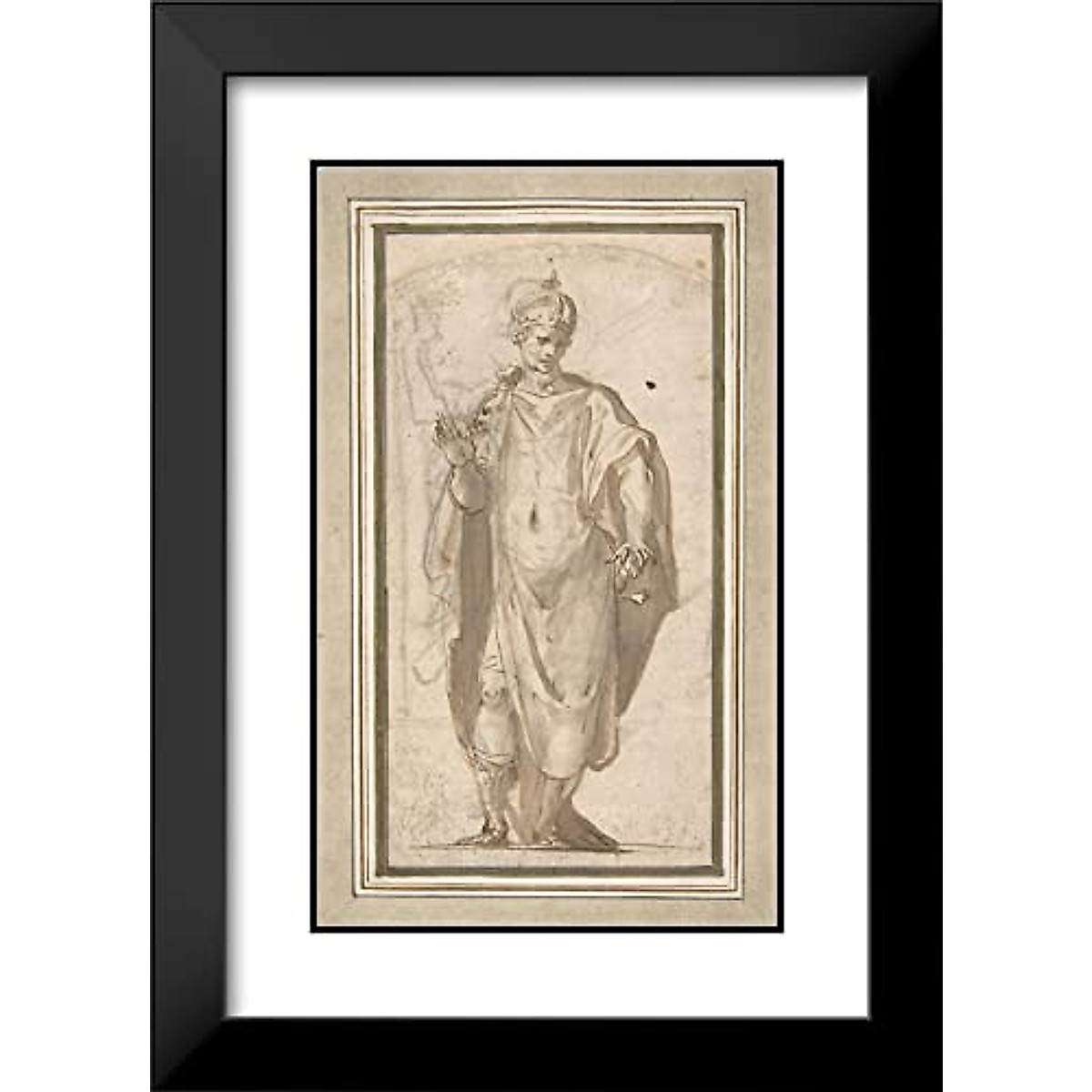 ArtDirect Cesare Nebbia 12x18 Black Modern Frame and Double Matted Museum Art Print Titled - Standing Figure of a Warrior King (1536-1614)