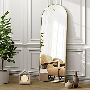 HARRITPURE 58"x18" Arched Full Length Mirror Free Standing Leaning Mirror Hanging Mounted Mirror Aluminum Frame Modern Simple Home Decor for Living Room Bedroom Cloakroom, Gold