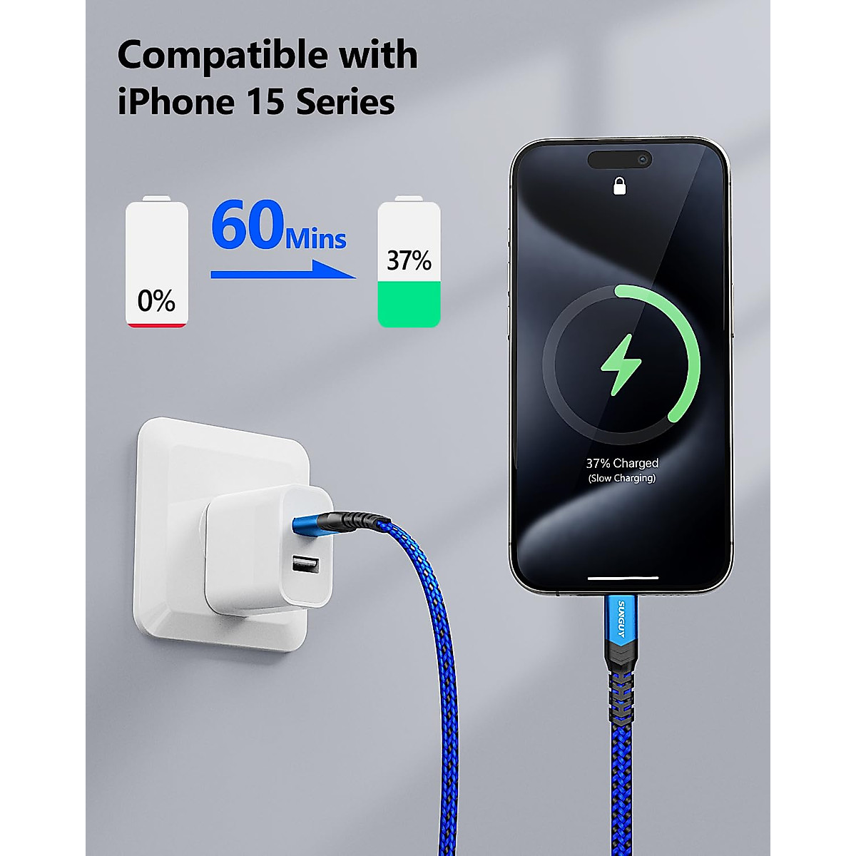 SUNGUY USB C Cable 1.5FT [3Pack], Flat USB-A 2.0 to USB C Cable 3A Fast Charge Data Transfer Cord Braided Compatible with Samsung Galaxy S23 S22 S20 S10, LG, Google Pixel, Moto G7 G8