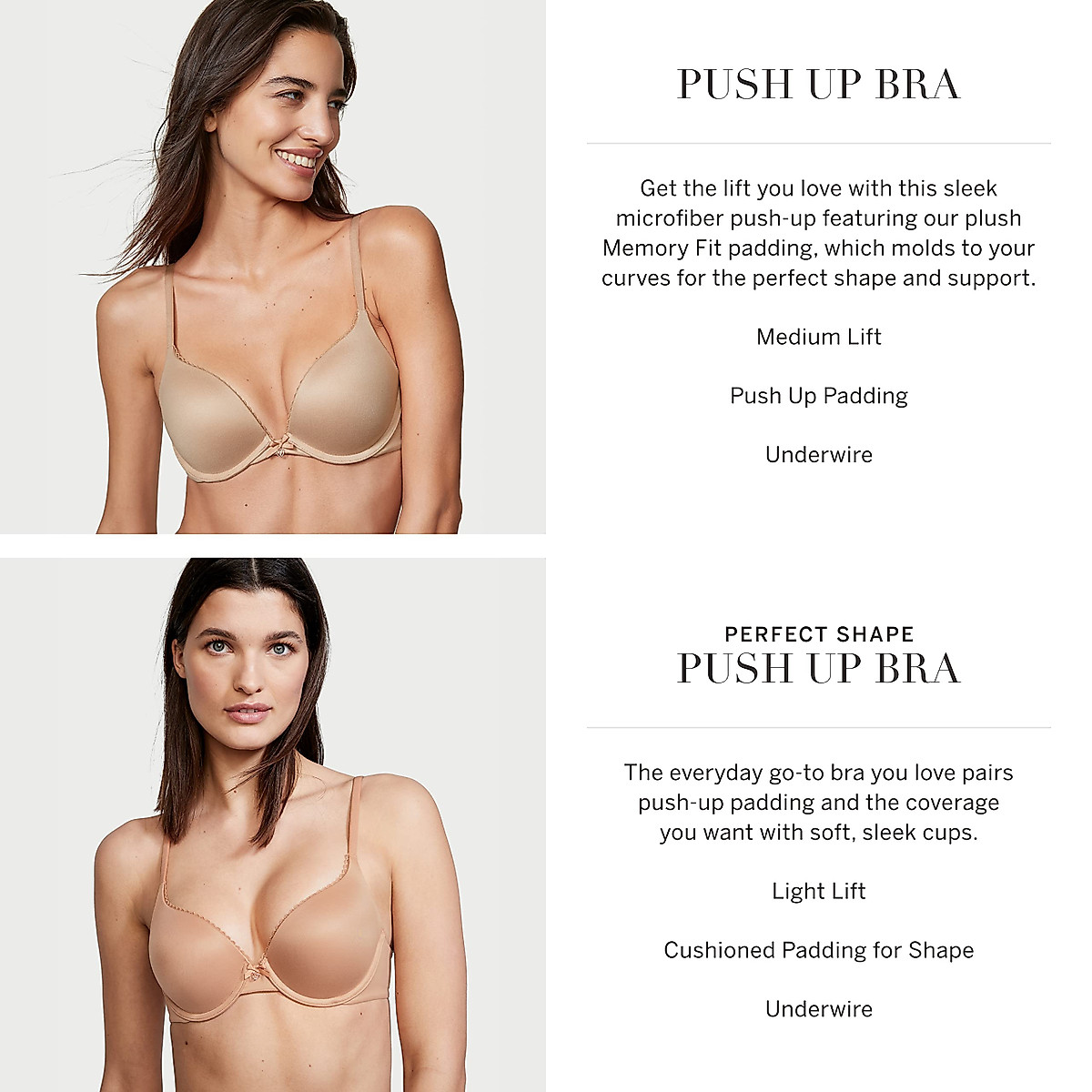 Victoria's Secret Perfect Shape Push Up Bra, Full Coverage, Padded, Bras for Women, Body by Victoria Collection, Black (38D)