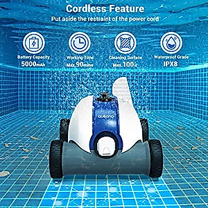 Ausono AU1103 Cordless Automatic Robotic Vacuum Cleaner for In Ground and Above Ground Pools with Adjustable Nozzles and Quiet Operation