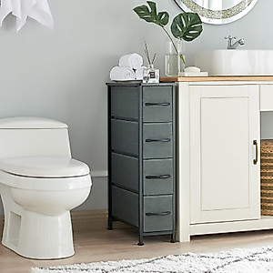 Somdot Narrow Dresser with 4 Drawers, Slim Storage Chest of Drawers with Removable Fabric Drawers for Closet Small Spaces Bathroom Bedroom Laundry, Charcoal Grey