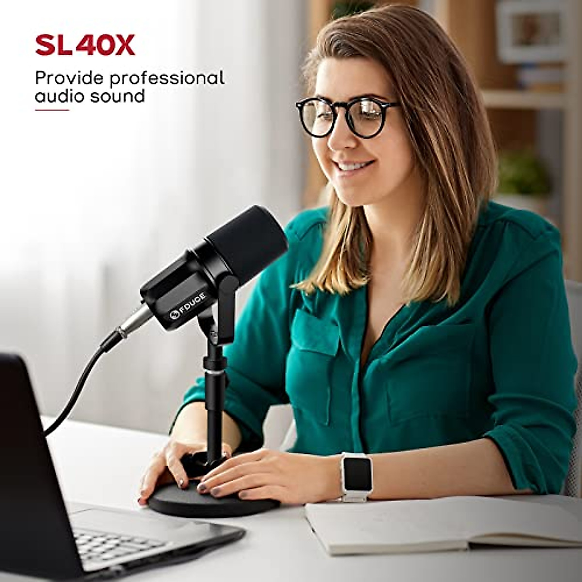 FDUCE SL40X XLR Dynamic Microphone for Vocal Recording, Podcasting, Gaming, Live Streaming&Broadcasting, All Metal Cardioid Mic, Voice-Isolating Technology -Black