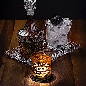 DAZLUTE Retirement Gifts for Men, Retired 2023 Not My Problem Anymore Whiskey Glass, Funny Retired Gifts for Boss Coworker Husband Teacher Friends Dad Grandpa, 10 Oz Old Fashioned Glass