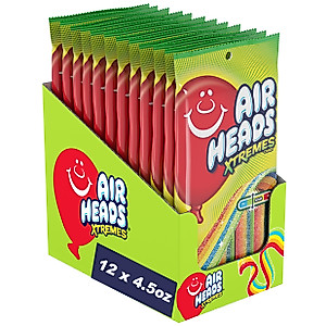 Airheads Xtremes Belts Sour Candy, Rainbow Berry, Non Melting, Bulk Party Bag, 4.5 oz (Pack of 12)