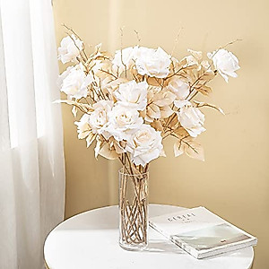 Diancom Artificial Flowers Roses Fake Flowers Silk Flowers Real Looking with Stems for DIY Wedding Bouquets Centerpieces Arrangements Party Home Decorations and Outdoors (4pcs White)…