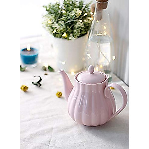 Sweese 222.108 Ceramic Teapot Pumpkin Fluted Shape, Pink - 28 Ounce