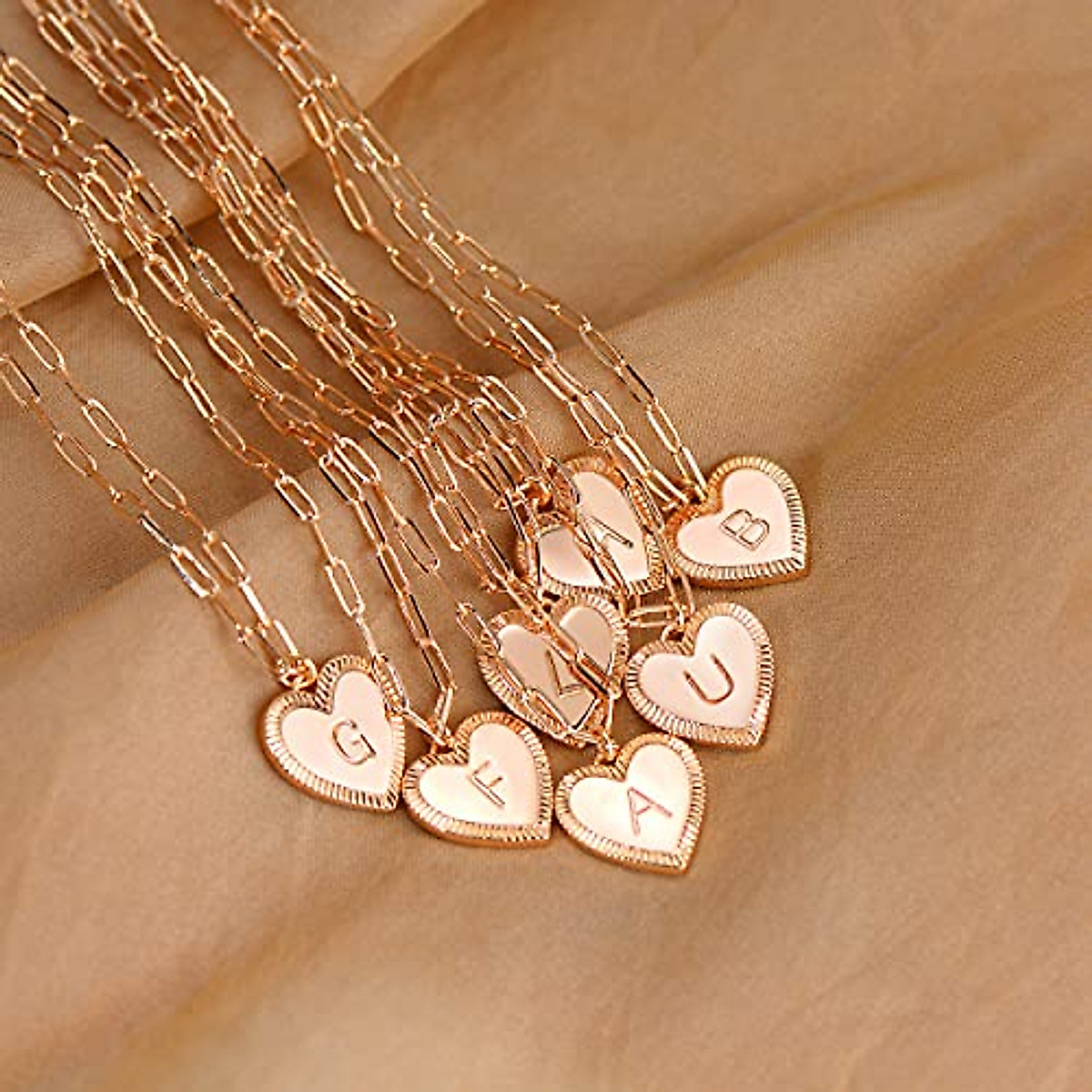 Gold Heart Necklace for Women Layered Initial Pendant Necklace Paperclip Gold Chain Aesthetic Jewelry Personalized 14k Gold Plated Necklaces