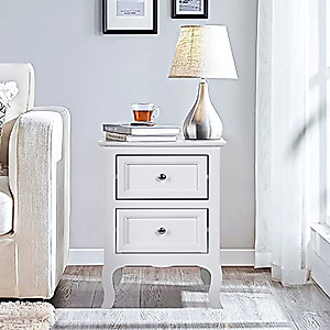 VERYKE White Nightstand Set of 2 with 2 Drawers Small Bed Side Cabinet Storage with Metal Handle Farmhouse Night Stands for Small Spaces,Living Room,Bedroom