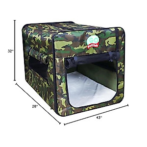 Go Pet Club 43" Soft Collapsible Dog Crate, Portable Pet Carrier, Thick Padded Pet Travel Crate for Indoor & Outdoor, Foldable Kennel Cage with Durable Mesh Windows, Forest Green Camo