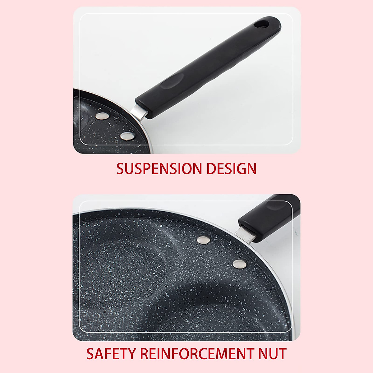 Liampo Non Sticking Frying Pan 4 Round Molds Egg Pan Medical Stone Pancake Pan Evenly Heated Comfortable Plastic Handle One Wipe is Clean