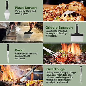 Griddle Accessories Kit, 29PCS Flat Top Grill Accessories Set for Blackstone and Camp Chef, Grill Spatula Set with Enlarged Spatulas, Basting Cover, Scraper, Tongs for Outdoor BBQ with Meat Injector