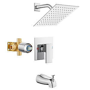 Airuida Bar Sink Faucet Single Hole Single Handle Bathroom Sink Faucet Kitchen Shower Faucet Set with 8 Inch Rainfall Square Showerhead and Tub Spout Bathtub Faucet Kit