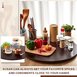 2 Pcs 21 Inch Lazy Susan Organizer Pine Wood Lazy Susan for Table Round Large Lazy Susan Turntable Rotating Dining Room Turntable Spinning Table Tray for Kitchen Cabinet Countertop Storage, Dark Brown