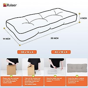 RULAER Tufted Bench Cushion Indoor 42x16x4 inch Extra Thick Soft Bench Cushion Non-Slip Durable Patio Cushions for Outdoor Furniture Double Piping Bench Chair Pad, Gray