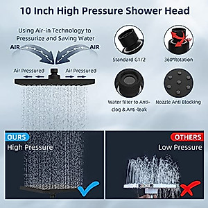Hibbent 10 Inch High Pressure Rainfall Shower Head/Handheld Showerhead Combo with 12 Inch Adjustable Curved Shower Extension Arm,7-Spray,71-inch Hose Adhesive Showerhead Holder,Oil-Rubbed Bronze