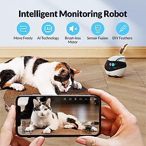 Enabot EBO Air Home Security Pet Camera, 2 Way Talk, Night Vison, Wireless APP Remote Control Indoor Security Camera, Movable Rechargeable Cam for Dog/Cat/Baby, SD Card Storage