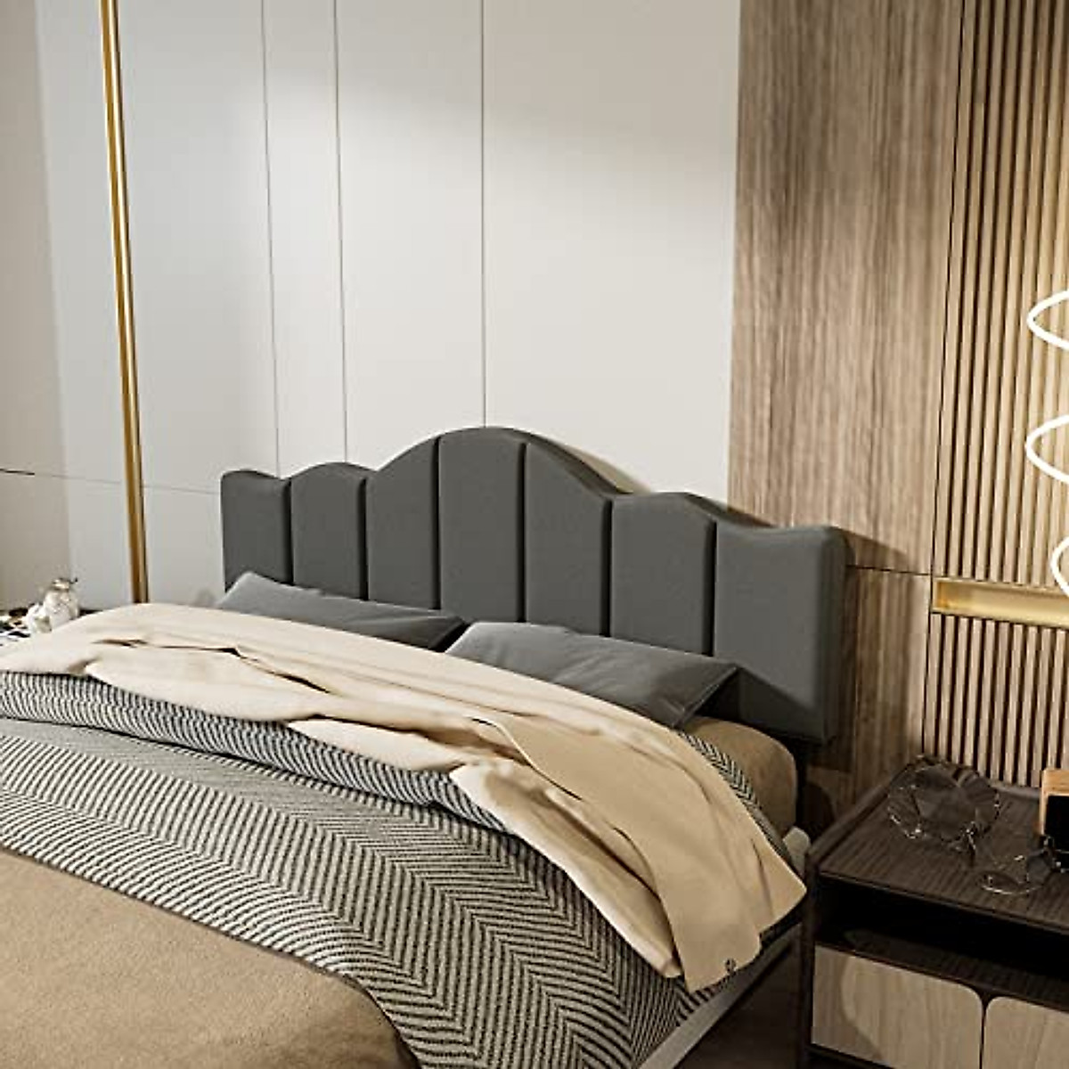 YENING Queen Size Headboard Only Queen Bed Headboards Fabric Cabeceras De Cama, Height Adjustable, Grey