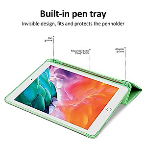 FixCracked 9.7 inch case for ipad 5th/ipad 6th（2017 and 2018 Model）, with Pencil Holder, Ultra-Thin Built-in Silicone TPU Soft Shell Protective Cover, with Smart Wake/Sleep Function (Dark Green)…