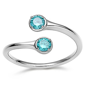 EAMTI Wrap Adjustable 925 Sterling Silver Aquamarine Cubic Zirconia March Birthstone Wedding Engagement Ring