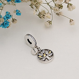 Family Tree Dangle Charm 925 Sterling Silver Pendant,Girl jewellery Beads Gifts for Women Bracelet Necklace