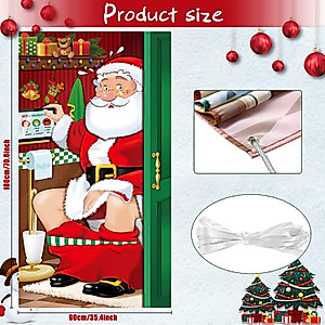Christmas Party Decorations, Funny Christmas Santa Restroom Door Cover Fabric Santa Restroom Backdrop Background Banner for Christmas Door Decorations Christmas Party Supplies, 70.9 x 35.4 Inch