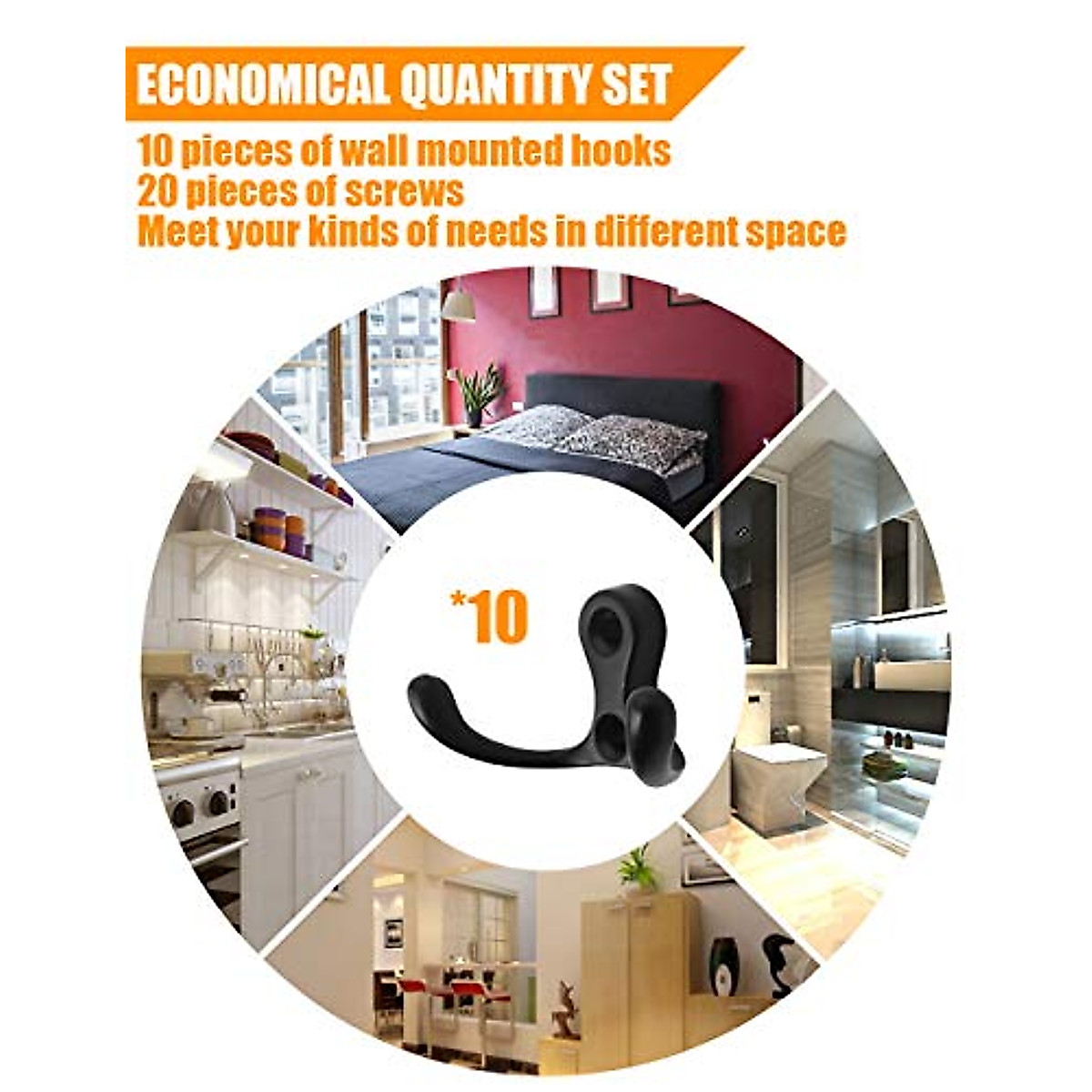 Kitchen Hardware Collection 10 Pack Wall Mounted Double Hook Coat Racks Black Clothes Hanging Racks for Entryway Towel Racks in Kitchen Bathroom