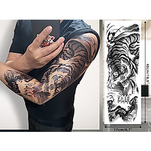 CUTELIILI Full arm temporary tattoo for Men,12sheets (L19“xW7”) Sleeve Tattoos temporary, Fake Tattoos That Look Real and Last long，Tiger Dragon Koi Evil Eyes