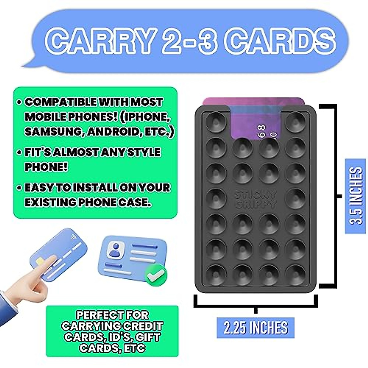 StickyGrippy Suction Phone Card Holder Mount, Phone Wallet, Silicon Adhesive Phone Accessory for iPhone and Android, Hands-Free Mirror Shower Phone Holder, TikTok Videos and Selfies (Pink)
