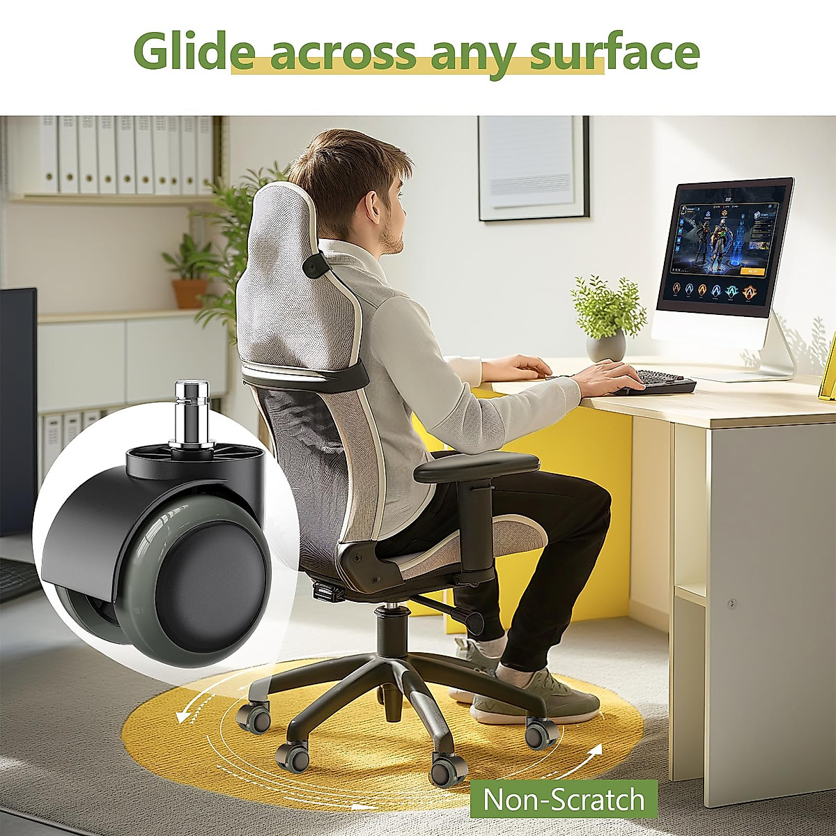 5 Packs PChero Office Chair Casters Wheels with Universal Standard Size 11mm Stem Diameter and 22mm Stem Length (0.43inch X 0.86inch), Support up to 550LBs Weight