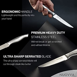 nuovva Kitchen Steak Knife Set - Steak Knives with Serrated Edge - Durable Stainless-Steel Steak Knives Set of 4 with Gift Box – Ergonomic Handle for Comfortable Grip
