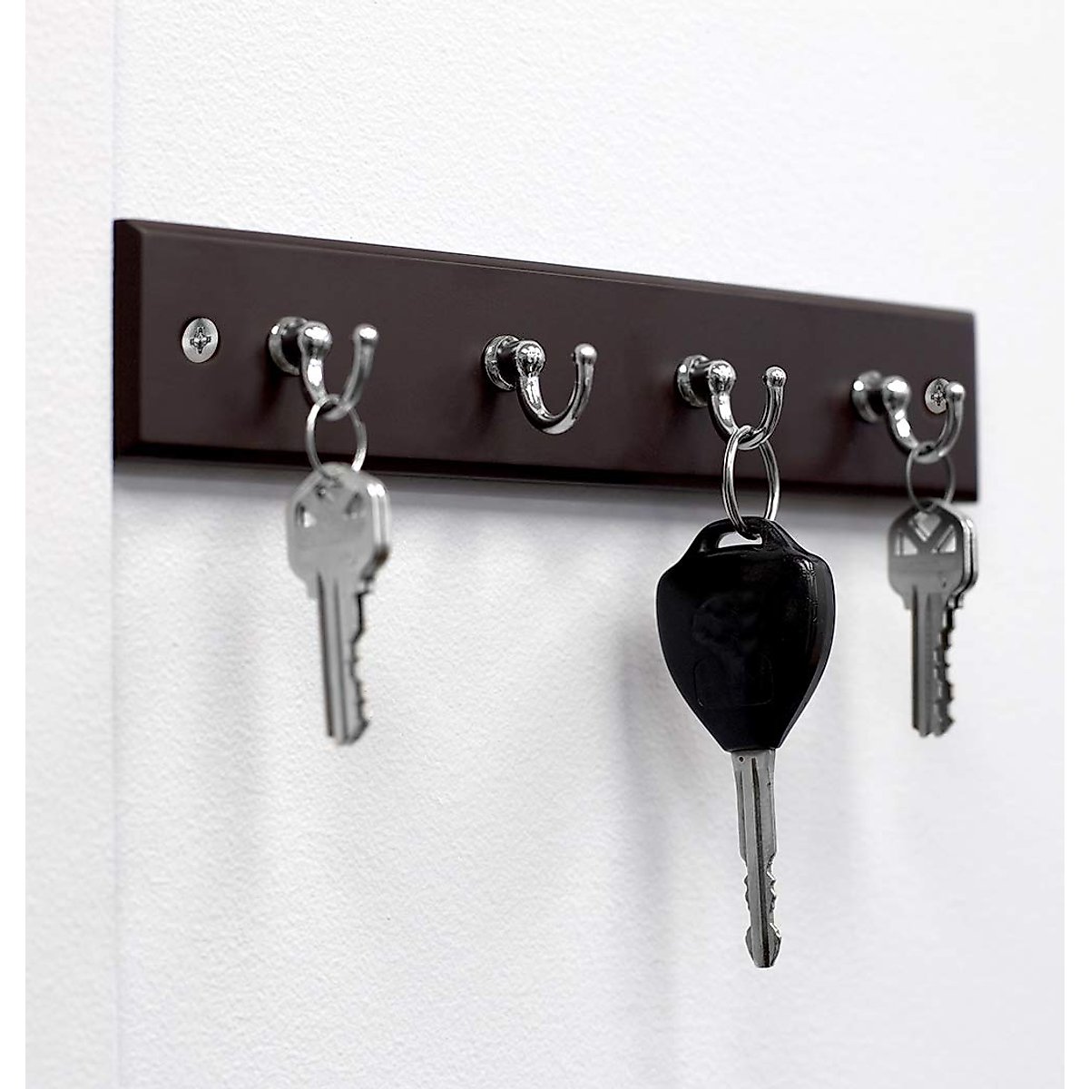 Home Basics 4 Hook Wall Mounted Key Rack Engineered Cherry Wood Finish for Organizing Keys, Coats, and Accessories | Simple Design adds a Function Addition to Any entryway, Kitchen, or Hallway