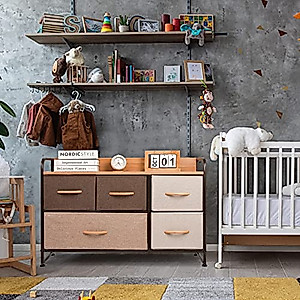 CONNOO Extra Wide Dresser Storage Tower, 5 Drawers Organizer Unit for Bedroom, Wood Top and Easy Pull Handle for Closets, Hallway, Entryway, Closets, Nurseries