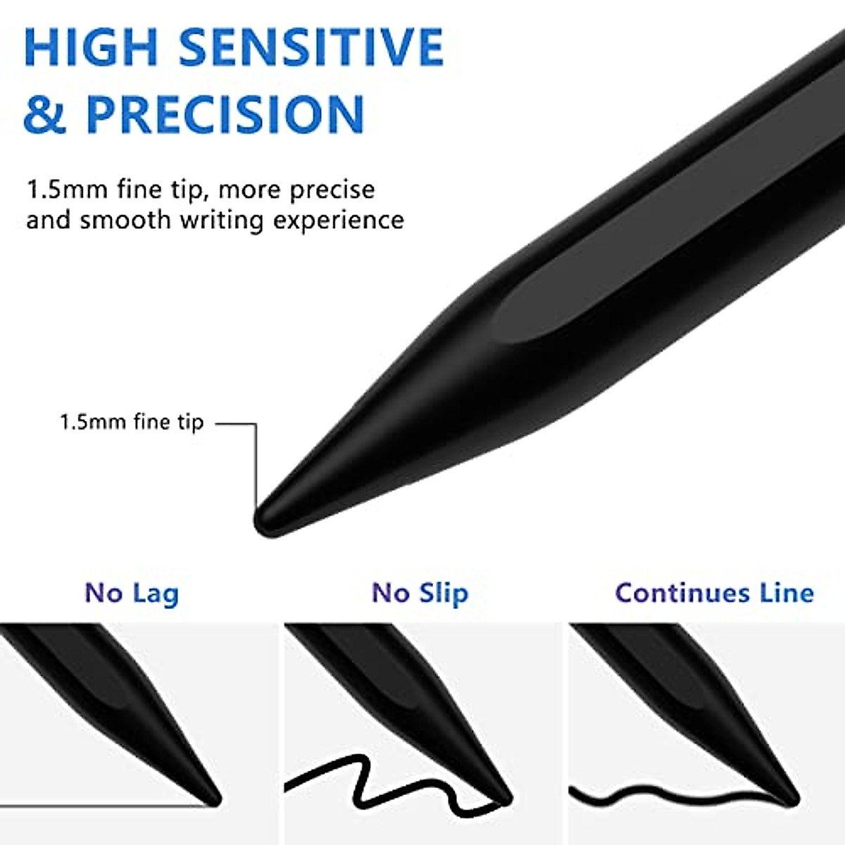 Stylus Pen for iOS&Android Touch Screens, Active Pencil for Samsung, Smart Digital Stylus Pens for Lenovo/Huawei/Vivo/Mi and Other Tablets, iPhone/Samsung/Google Pixel Smart Phones Drawing&Writing