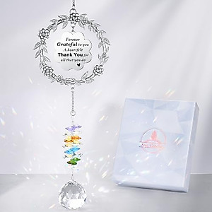Thank You Gifts for Women, Sun Catcher Gift with Engraved Thank You Message, Hanging Crystal Suncatcher Ornament for Window Rainbow Maker, Appreciation Gift, Gratitude Gifts for Friend Family Teacher