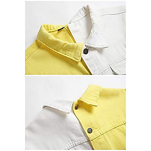 LZLER Jean Jacket for Men,Separable Left&Right Ripped Slim Fit Mens Denim Jacket (Yellow-White, XX-large)