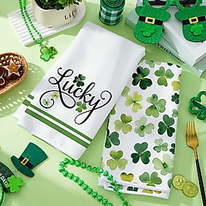 AnyDesign St. Patrick's Day Kitchen Towel 18 x 28 Inch Watercolor Lucky Shamrock Dish Towel Hand Drying Tea Towel for Cooking Baking Cleaning Wipes, Set of 2