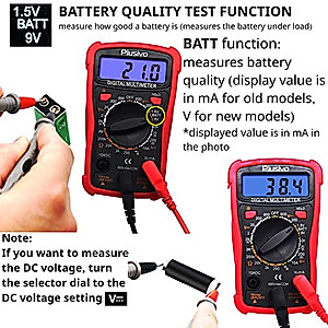 Plusivo Digital Multimeter Tester 2000 Counts AC DC Voltmeter Ohm Volt Amp Multi Meter Measures Voltage, Resistance, Current, Continuity, Tests Battery and Diode with Test Probes for Electricians